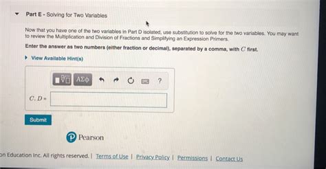 Solved Part E Solving For Two Variables Now That You Ha