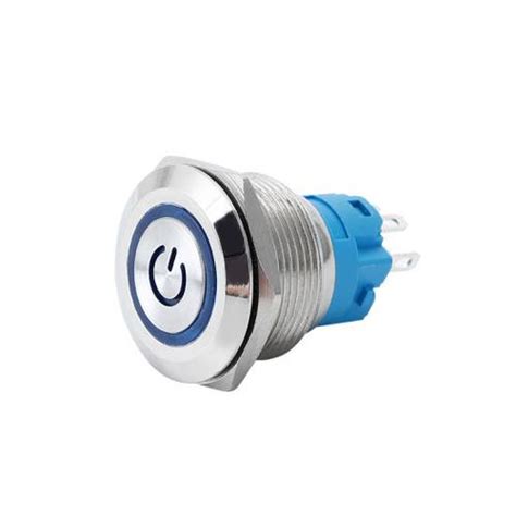 Jual Momentary Switch Push On With LED 22mm 12V 24V Metal Button LED Blue ON OFF 19MM Kota