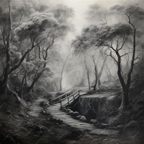 Premium Photo Black And White Charcoal Landscape Drawing Of A Forest
