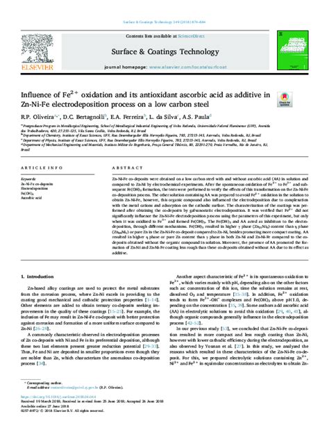 Pdf Influence Of Fe2 Oxidation And Its Antioxidant Ascorbic Acid As Additive In Zn Ni Fe