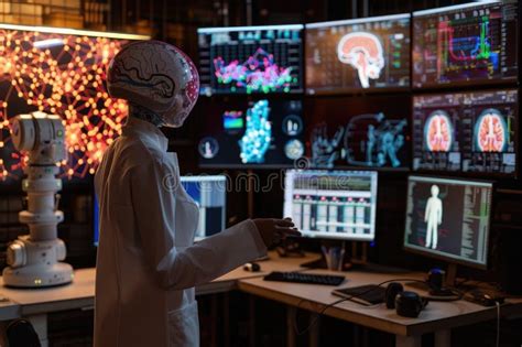Researcher And Ai Visualizing Complex Data In High Tech Workspace Aig60