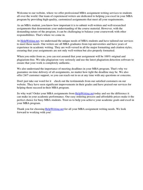 Mba Assignment Writing Pdf Master Of Business Administration