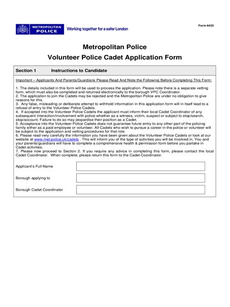 Metropolitan Police Application Form 2 Free Templates In Pdf Word