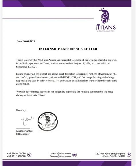Faiqa Azeem On Linkedin Internship Ititans Leadership Professionalgrowth Personalgrowth