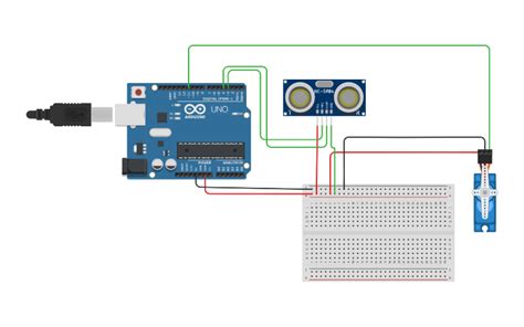 Circuit Design Servo Y Sensor Ultrasonico Tinkercad
