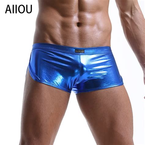 Aiiou Sexy Mens Boxer Shorts Faux Leather Underwear Penis Pouch