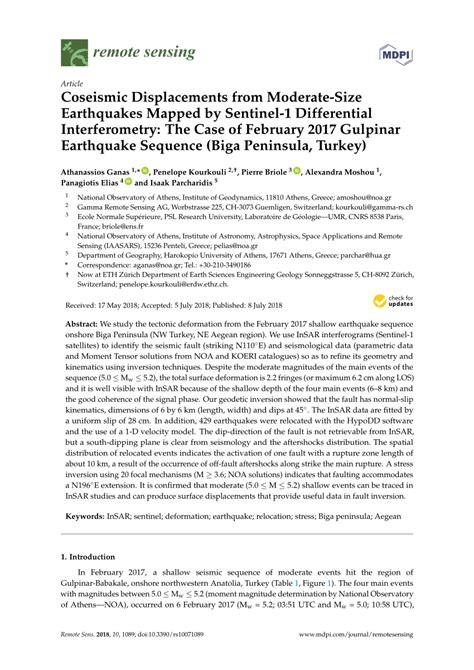 Pdf Coseismic Displacements From Moderate Size Earthquakes Mapped By Sentinel 1 Differential