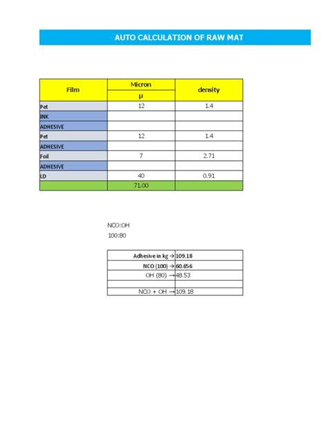 Flexible Packaging Raw Material Calculation 4 Ply Auto Calcualtion And Costing Excel Sheet1