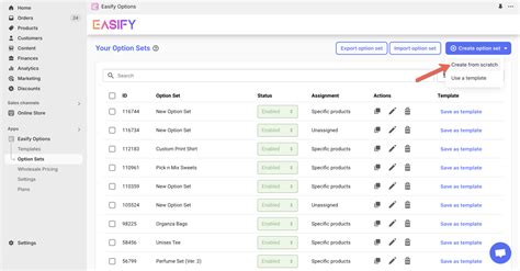 Set Up Option Option Set Templates Easifyapps