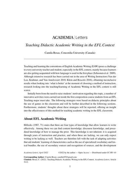 Pdf Teaching Didactic Academic Writing In The Efl Context