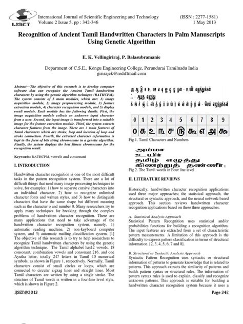 Recognition Of Ancient Tamil Handwritten Characters In Palm Manuscripts Using Genetic Algorithm