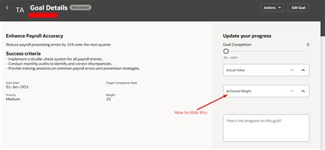 How To Hide Achieved Weight In Goal Measurement In Oracle Fusion Goal Management — Cloud