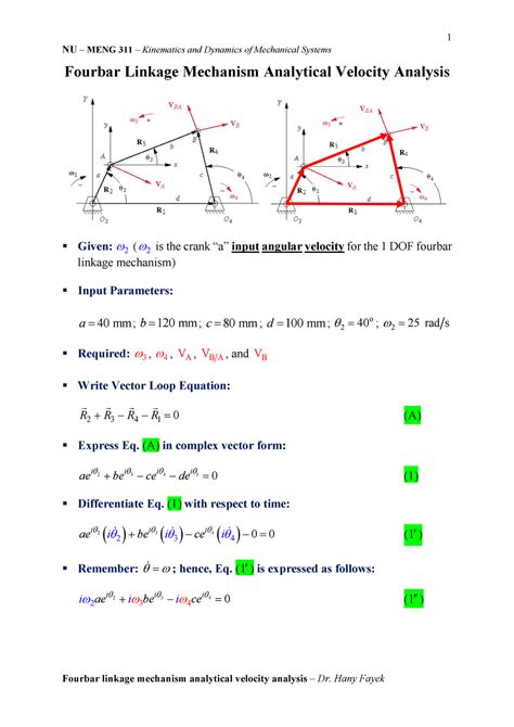 Fourbar Velocity Analysis Warning Tt Undefined Function 32 Nu
