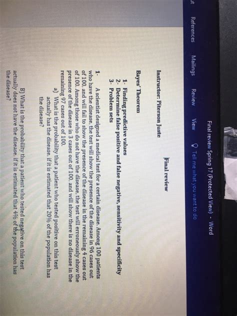 Solved Bayes Theorem Finding Predictive Values Determine