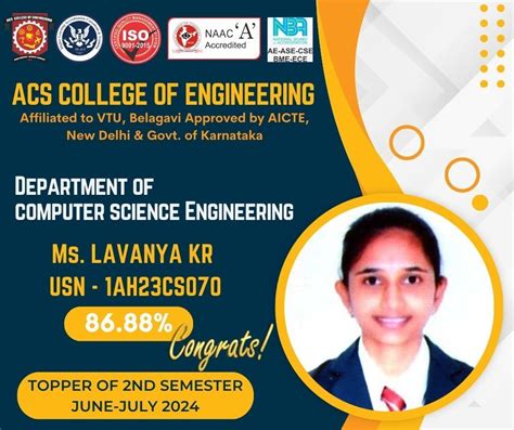 Acs College Of Engineering On Linkedin Acsce Cse Congratulations Computer Science And