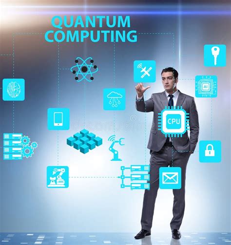 Businessman Pressing Virtual Button In Quantum Computing Concept Stock Image Image Of Internet