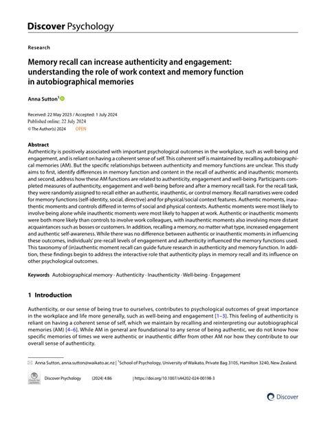 Pdf Memory Recall Can Increase Authenticity And Engagement