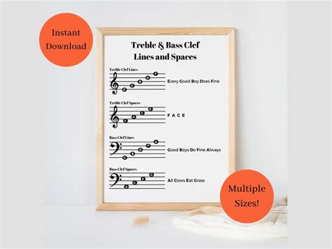 Music Note Cheat Sheet Treble Clef Bass Clef Lines And Spaces Learn