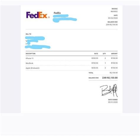 Fedex Invoice Invoice Template