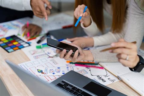 Ux Developer And Ui Designer Brainstorming Interface Wireframe Design Creative Digital