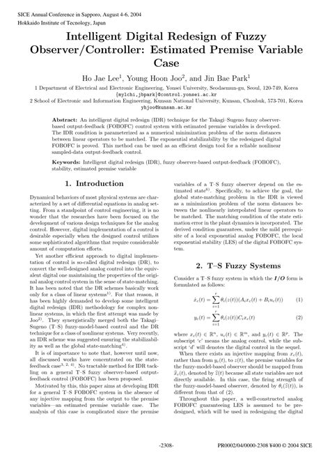 Pdf Intelligent Digital Redesign Of Fuzzy Observercontroller Estimated Premise Variable Case