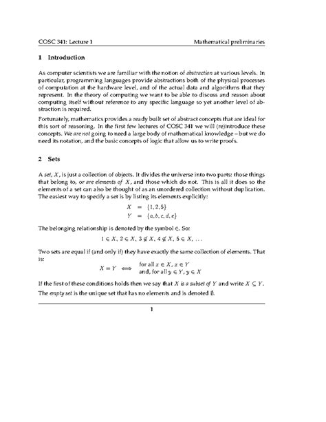 Cosc341 2017 Lecture 1 Mathematical Preliminaries 1 Introduction As
