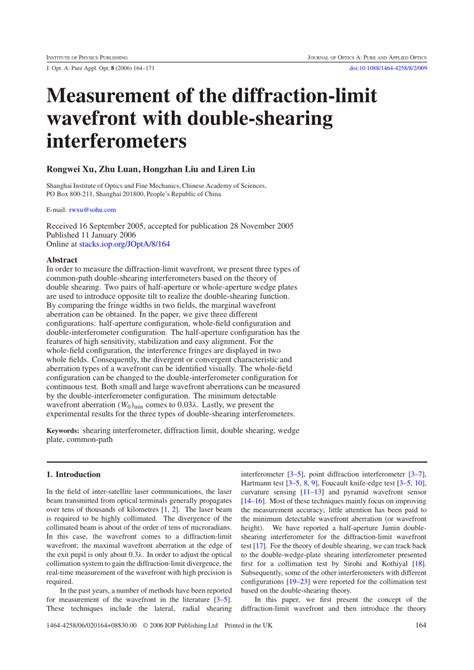 Pdf Measurement Of The Diffraction Limit Wavefront With Double
