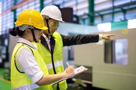 Factory Worker Write Microchip Machinery Implement Audit Result Stock