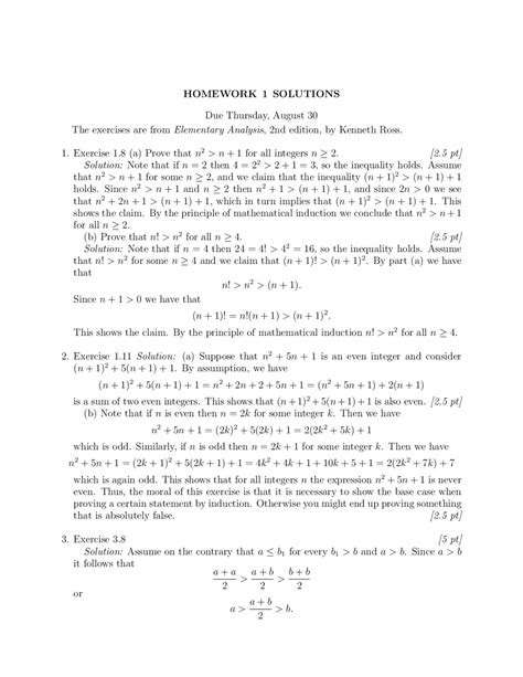 Solutions To Assignments From Elementary Analysis By Ross Assignments Mathematical Analysis