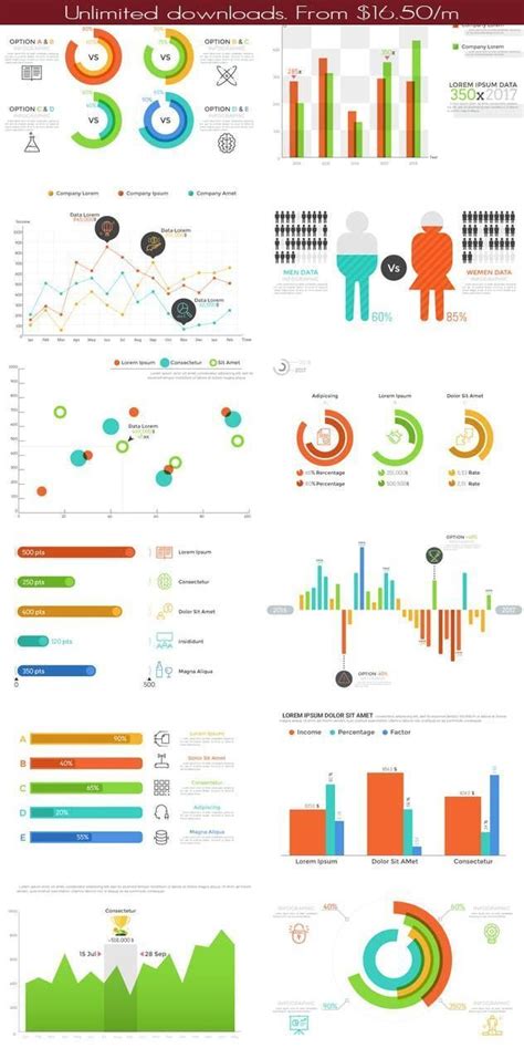 Collection Of Flat Colorful Diagram Bar And Line Graph Pie Chart Elements Statistical Data