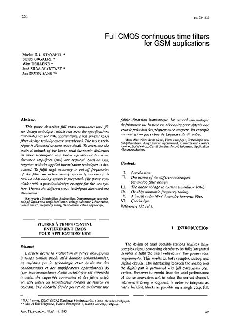 Pdf Full Cmos Continuous Time Filters For Gsm Applications
