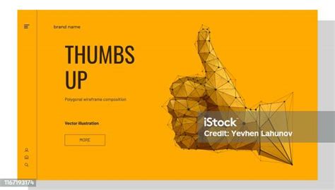 기호를 보여주는 손 좋아요 낮은 폴리 와이어 프레임 스타일 소셜 미디어 승인 개념입니다 추상 그림 엄지 손가락 오렌지 배경에 격리 파티클은 기하학적 실루엣으로 연결됩니다 1