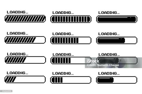 Pixel Art 8bit Loading Bar Concept Loading Icons Set Load Bar Collection Loading Icons On White