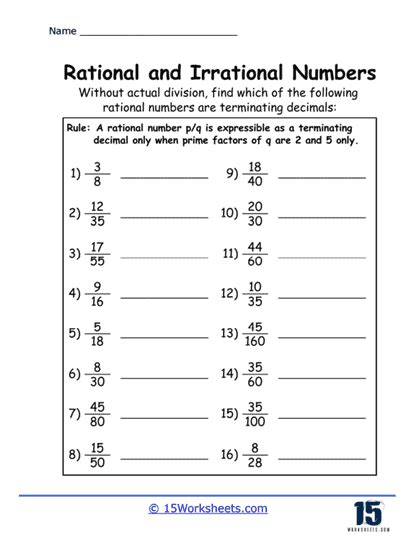 Free Ordering Irrational Rational Numbers Worksheet Download Free