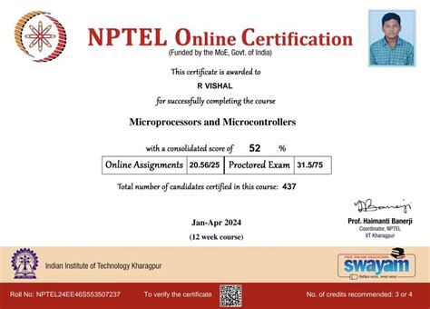 🎉 Just Completed Microprocessors And Microcontrollers Course On Nptel Vishal R
