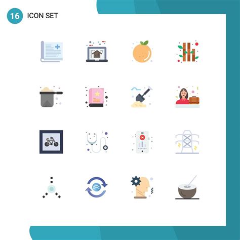 User Interface Pack Of 16 Basic Flat Colors Of Plant Bamboo Plan Orange Food Editable Pack Of