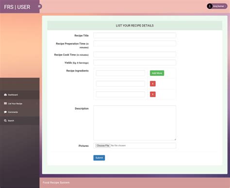 Online Food Recipe Management System Project Food Recipe System