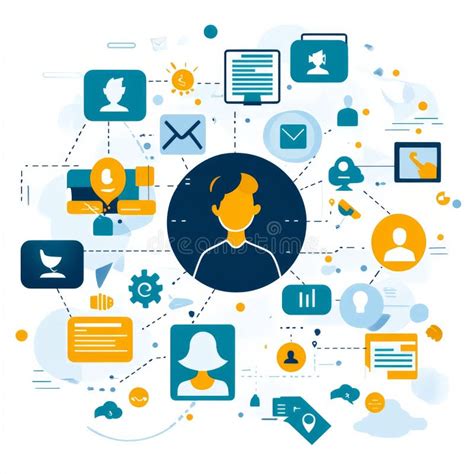 Digital Networking Concept With Connected Icons Surrounding Central Profile Avatar Stock Image