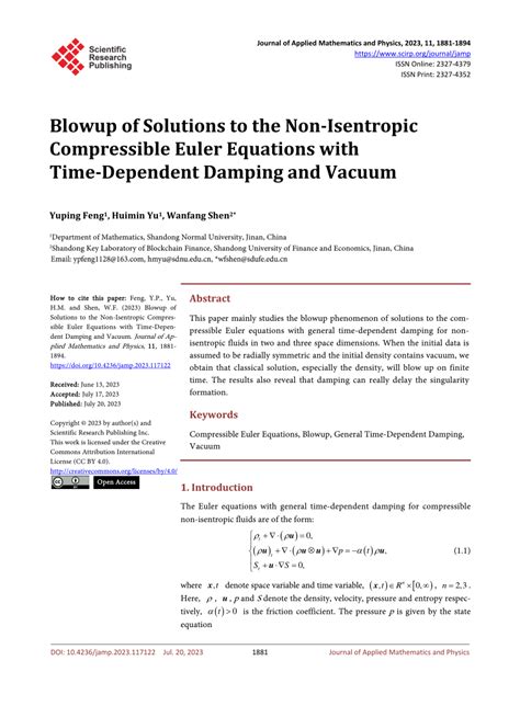 Pdf Blowup Of Solutions To The Non Isentropic Compressible Euler Equations With Time Dependent