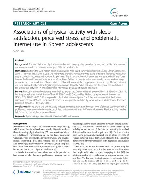 Pdf Associations Of Physical Activity With Sleep Satisfaction Perceived Stress And