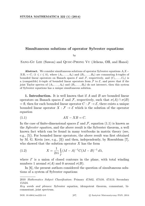 Pdf Simultaneous Solutions Of Matrix Equations And Simultaneous