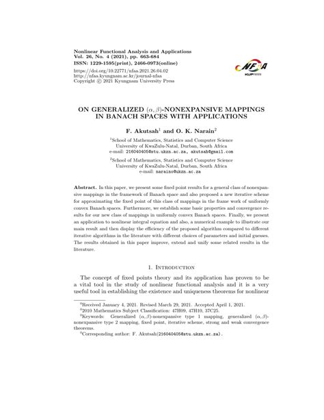 Pdf On Generalized α β Nonexpansive Mappings In Banach Spaces With Application