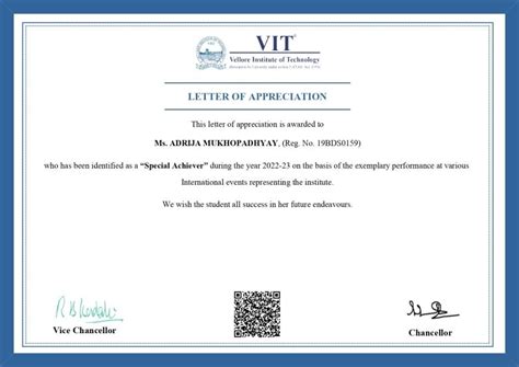 adrija mukhopadhyay on linkedin specialachievers award vit nasa