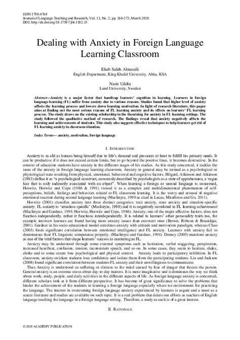 Pdf Dealing With Anxiety In Foreign Language Learning Classroom