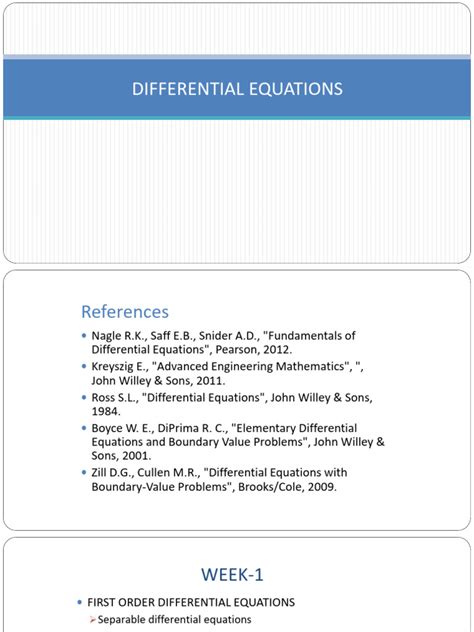Differential Equations Week 1 Seperable Differential Equations Pdf