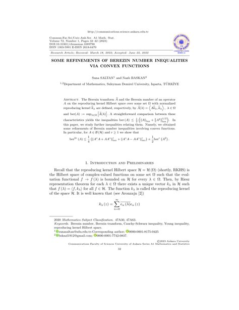 Pdf Some Refinements Of Berezin Number Inequalities Via Convex Functions