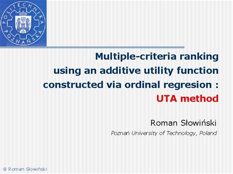 Multiplecriteria Ranking Using An Additive Utility Function Constructed