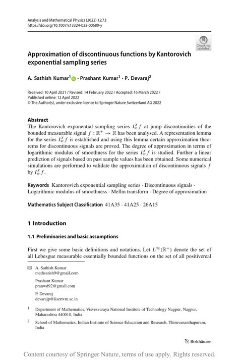 Approximation Of Discontinuous Functions By Kantorovich Exponential Sampling Series Request Pdf