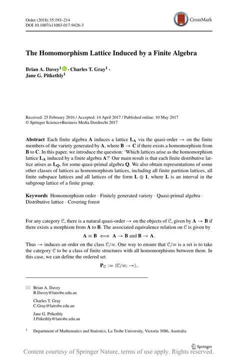 The Homomorphism Lattice Induced By A Finite Algebra Request Pdf