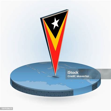 동티모르의 삼각형 3d 깃발이 있는 둥근 동등분석 스타일의 동티모르 지도 기에 대한 스톡 벡터 아트 및 기타 이미지 기 기하 대형 삼각돛 Istock